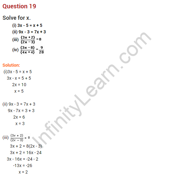 Class 8 Maths Chapter 2 Linear Equations in One Variable Extra Questions