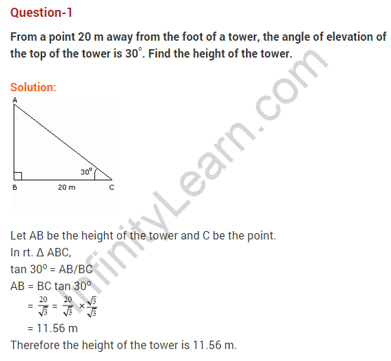 Some Applications Of Trigonometry Class 10 Extra Questions Maths Chapter 9