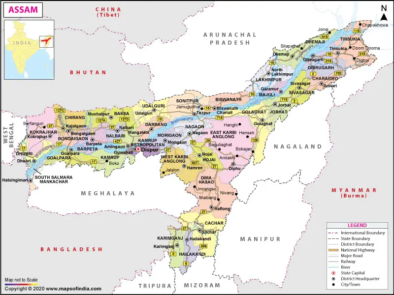 Assam Map - State, Districts Information and Facts